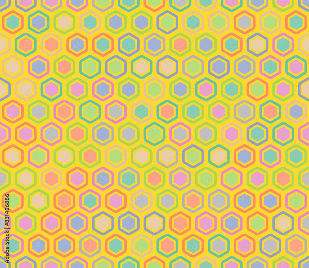 Pattern of geometric shapes. Bold rounded hexagon cells with padding and inner solid cells ...