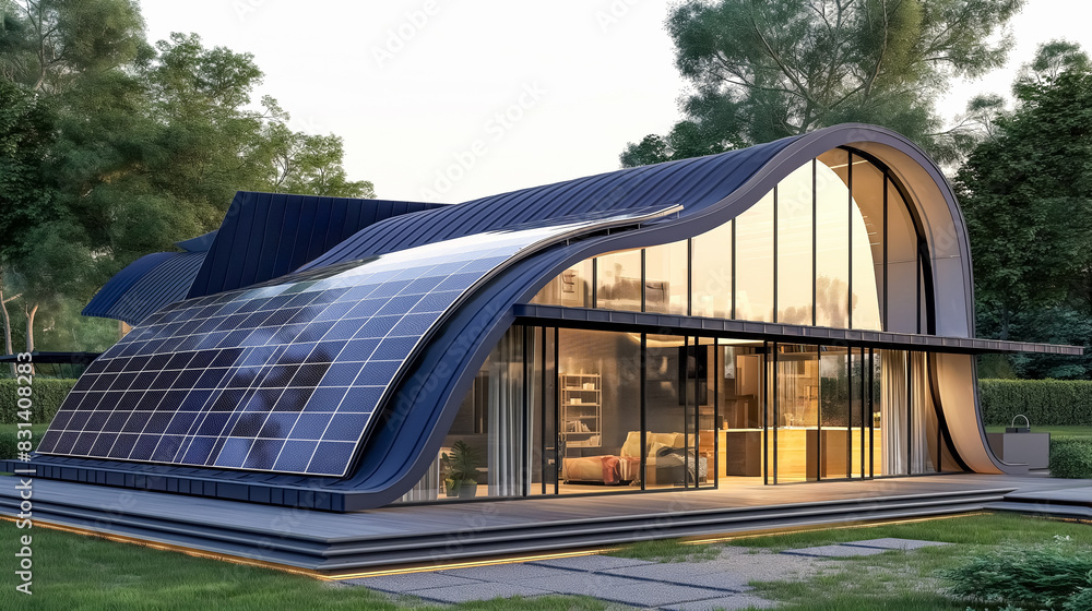 Design of modern sustainable house with flexible solar panels on the ...