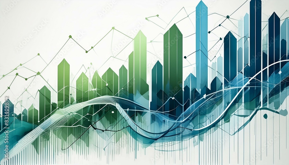 An abstract representation of financial growth, with graphs and rising ...