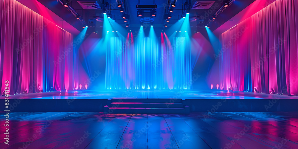 a large empty stage with a circular design at the bottom stage is ...