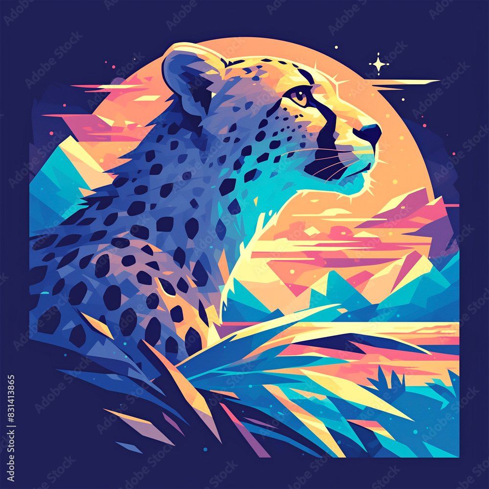 Cheetah guepard illustration badge for t-shirt design. Cheetah guepard ...