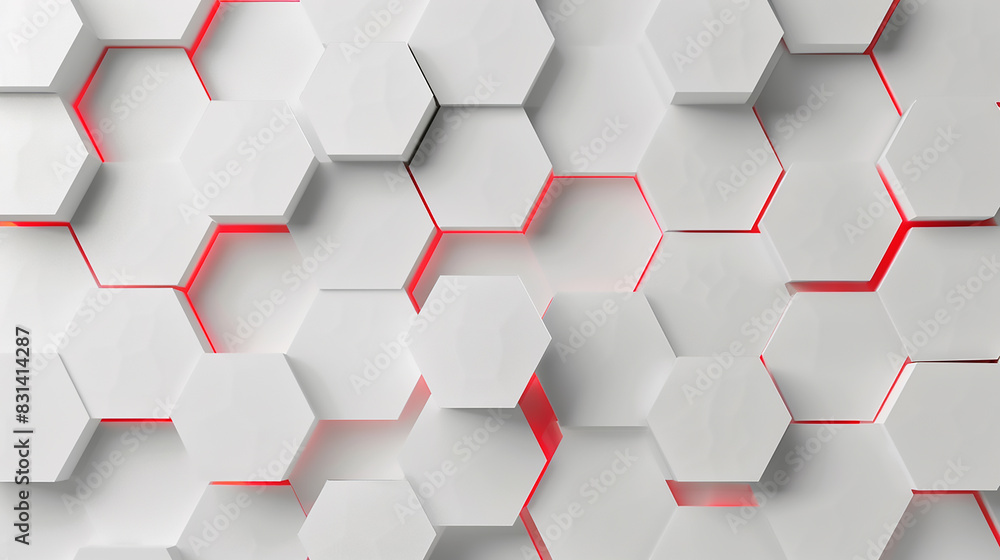 Abstract white hexagon red light glow background. hexagon concept ...