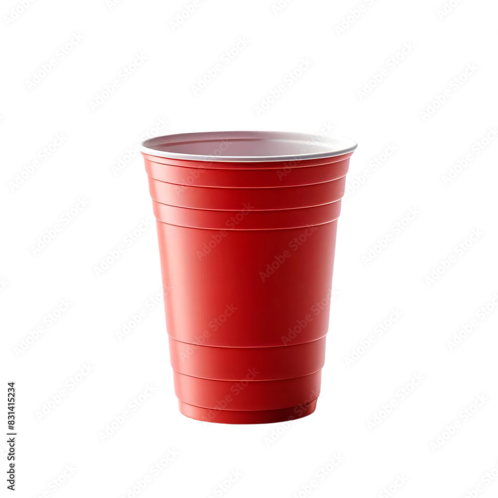 A single red plastic cup on a transparent background, resembling a ...