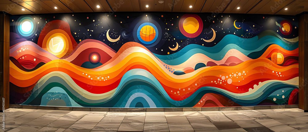 panoramic view of mural exploring visual language filled with bold ...