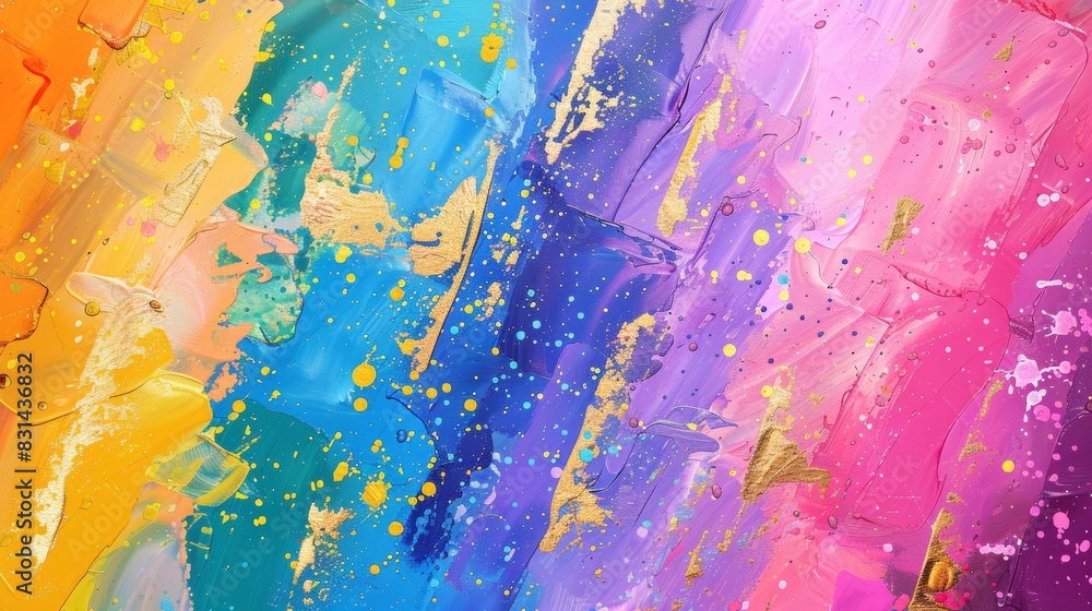 An abstract representation of the LGBTQ pride flag, with paint splashes ...