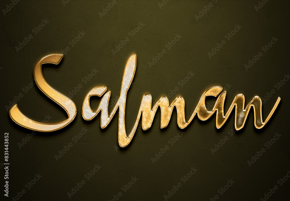 Old gold text effect of Arabic name Salman with 3D glossy style Mockup ...