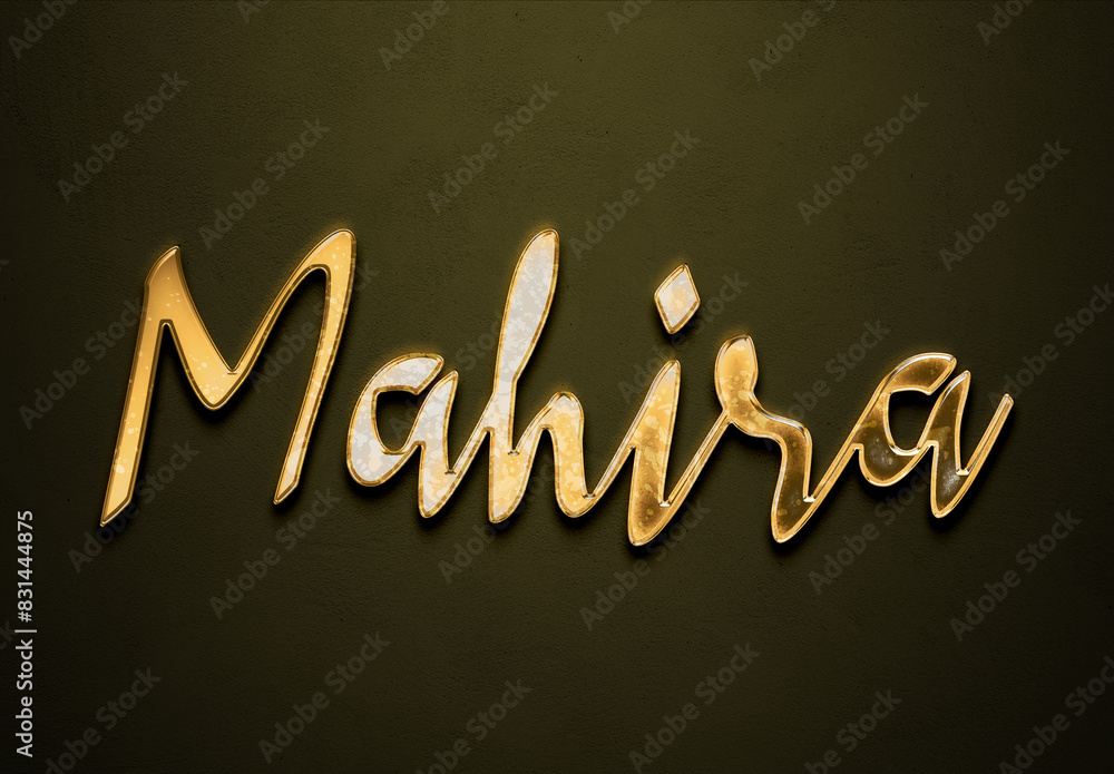 Old gold text effect of Arabic name Mahira with 3D glossy style Mockup ...
