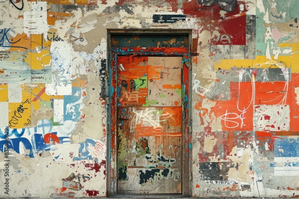 Painted mural on a building wall, leaving room for logos or letters in ...