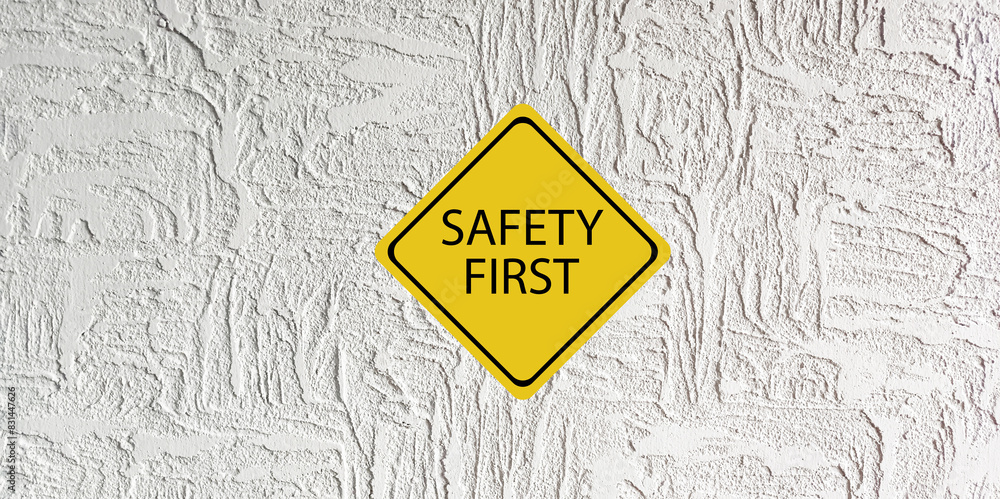Safety first symbols, work safety, caution work hazards, danger ...