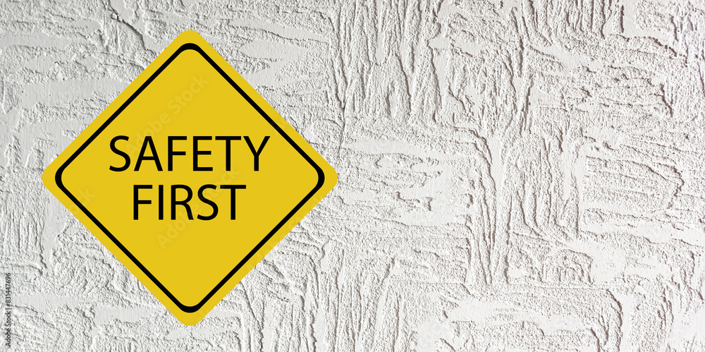 Safety first symbols, work safety, caution work hazards, danger ...