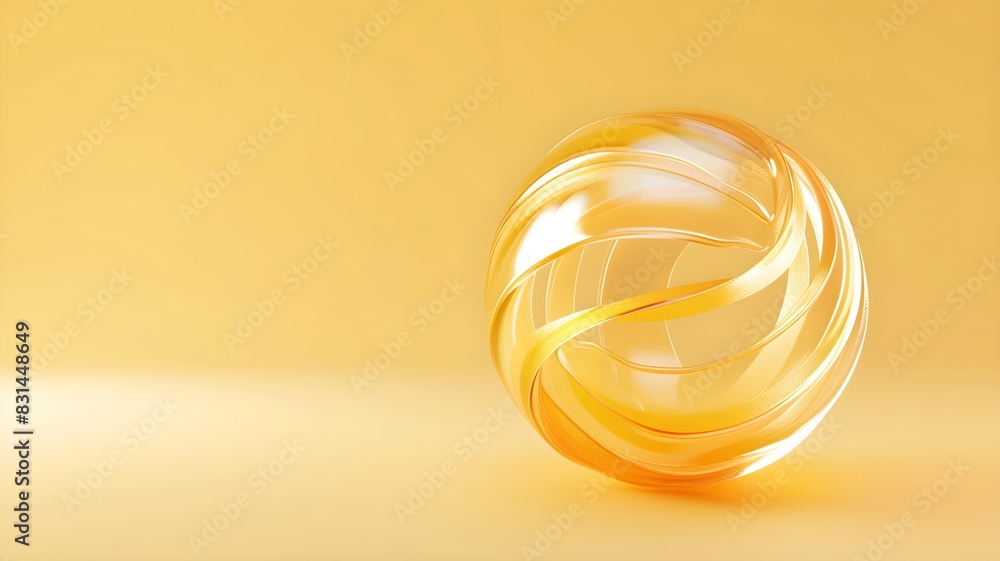 web banner background abstract 3d glass sphere on plain yellow ...