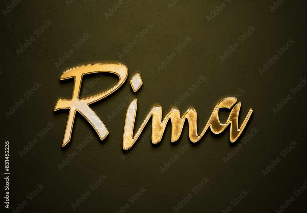 Old gold text effect of Arabic name Rima with 3D glossy style Mockup ...