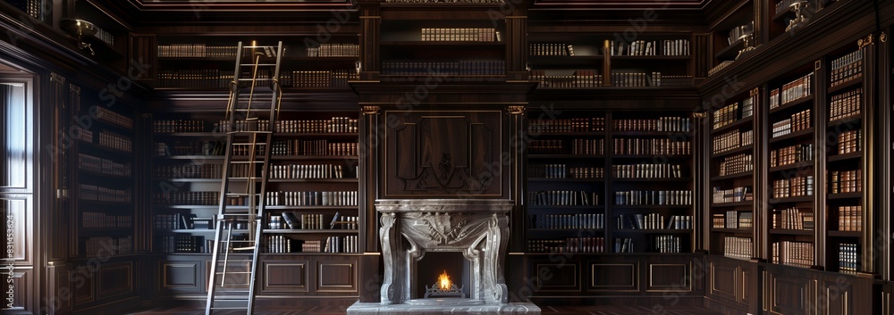 Foto de Traditional Georgian manor library interior with dark wood ...