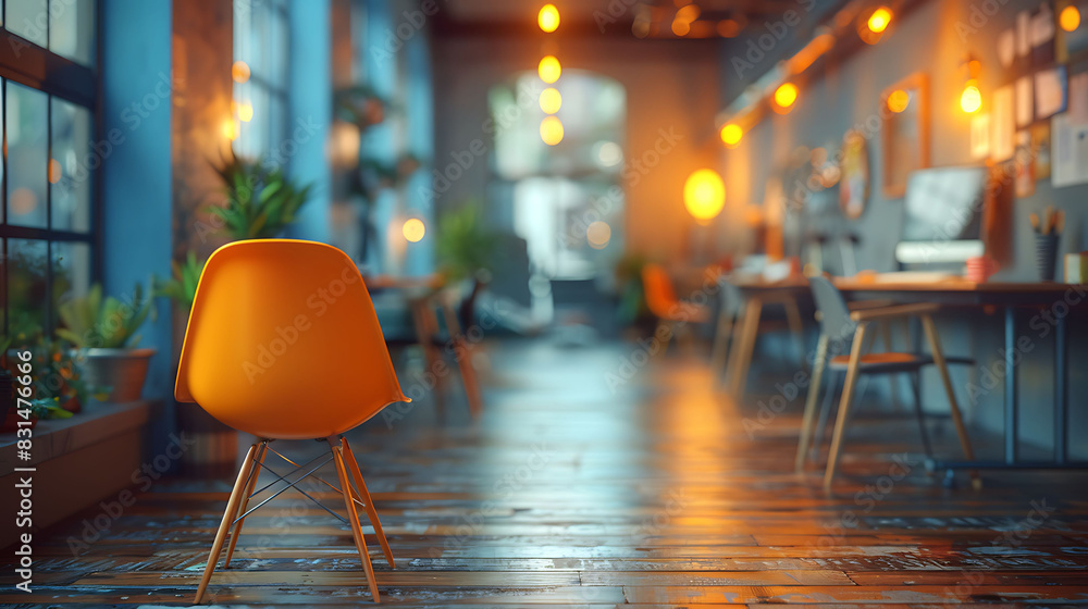 abstract office scene with a soft blurry effect showing desks chairs ...