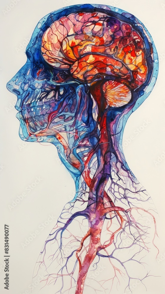 Black Ink Drawing of Human Brain Showing Aneurysm Generative AI Stock ...