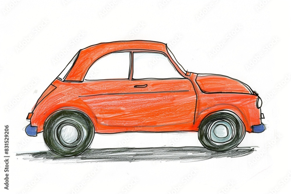 Child's drawing of a simple red car on a white background. Stock ...