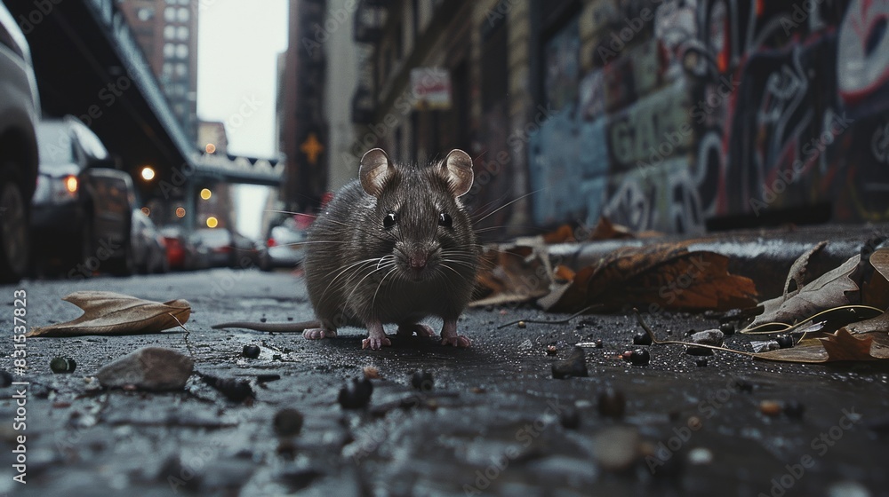 Rat walks through trash near graffiti, rat walks through alley in this ...
