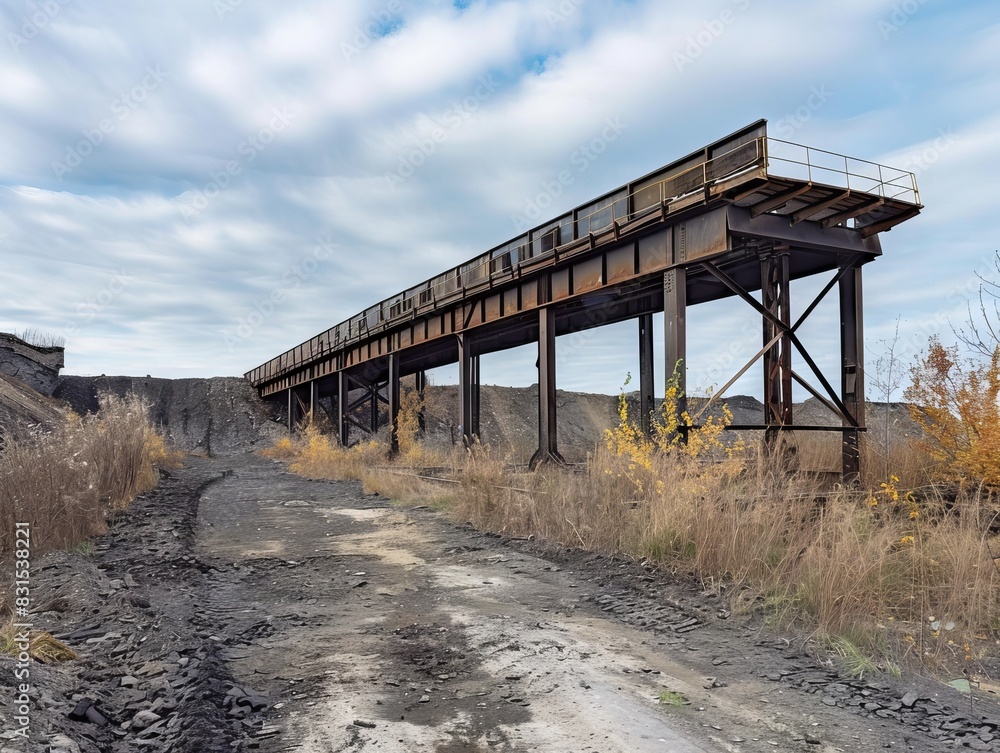 Coal train travels across bridge over gravel pit, coal train travels ...