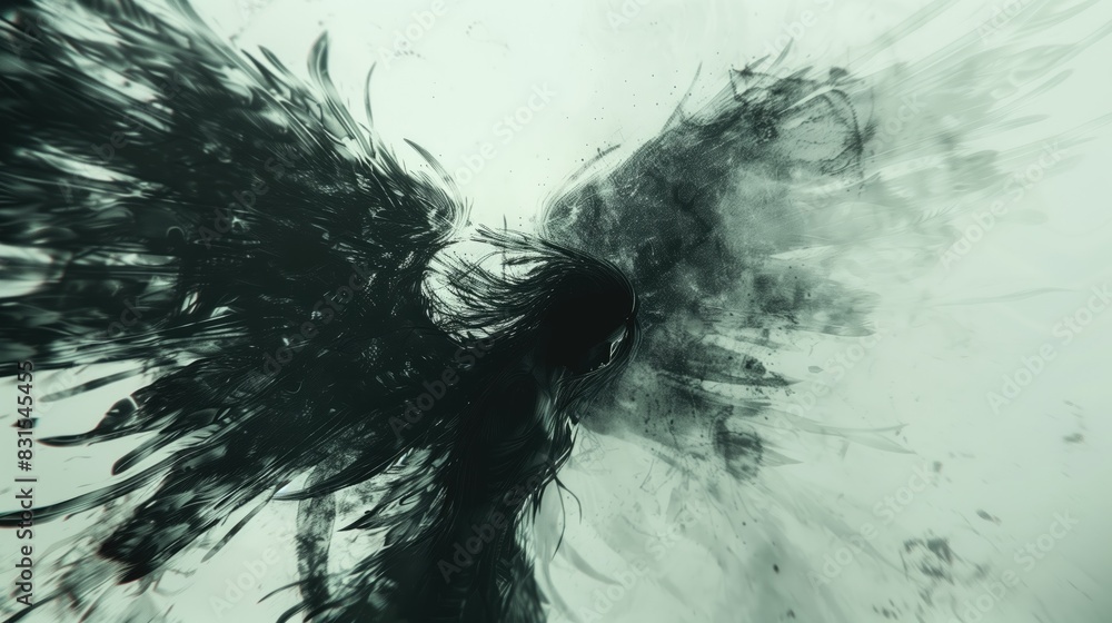 image of black angel with wings soaring in sky embodying sense of ...