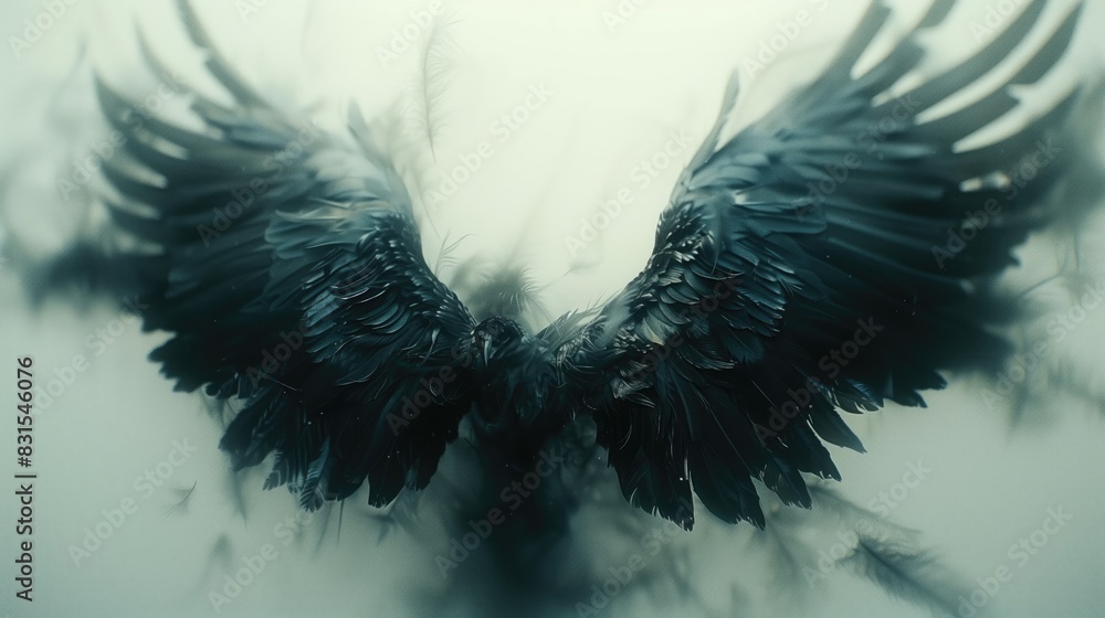 image of black angel with wings soaring in sky embodying sense of ...