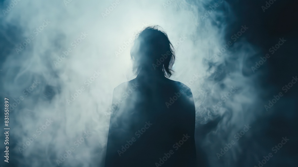 Mysterious Silhouette of Person Fading into Mist - Concept of ...