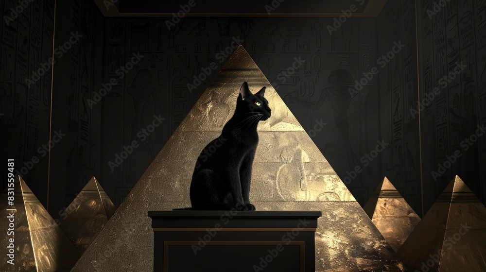 Egyptian asbstract background, goddess of Egypt Bastet, abstract golden ...