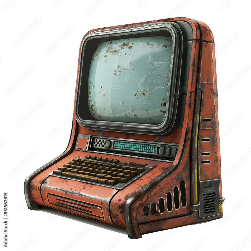 Vintage personal computer with orange casing showing signs of wear and ...