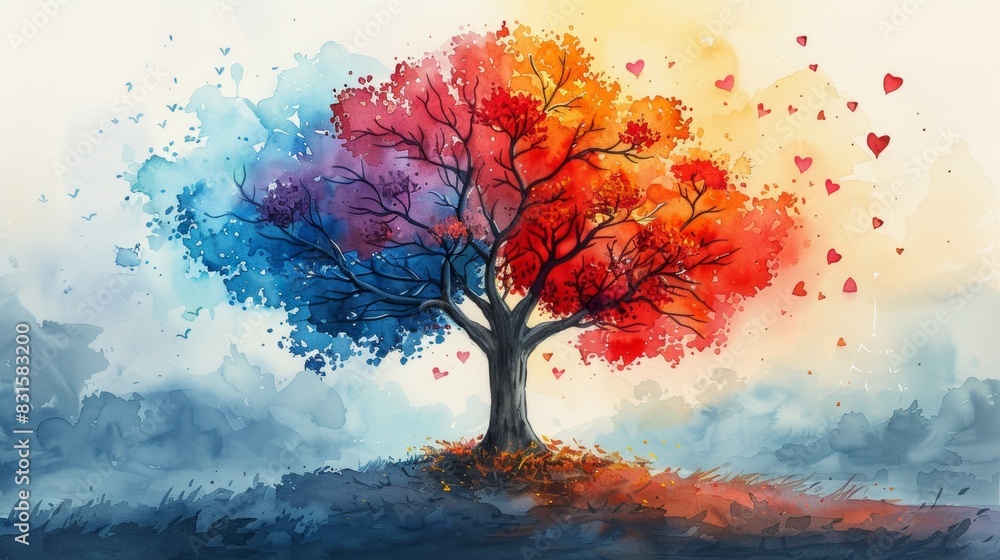 family tree art, watercolor art depicting an abstract family tree ...