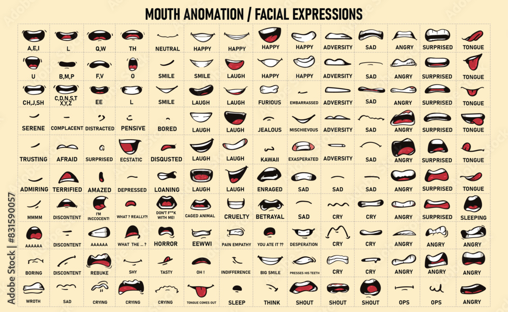 Cartoon talking mouth and lips expressions Stock Vector | Adobe Stock