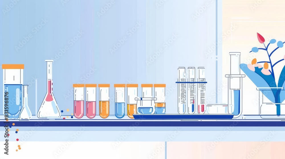 Illustrate a detailed science laboratory setting with test tubes neatly ...