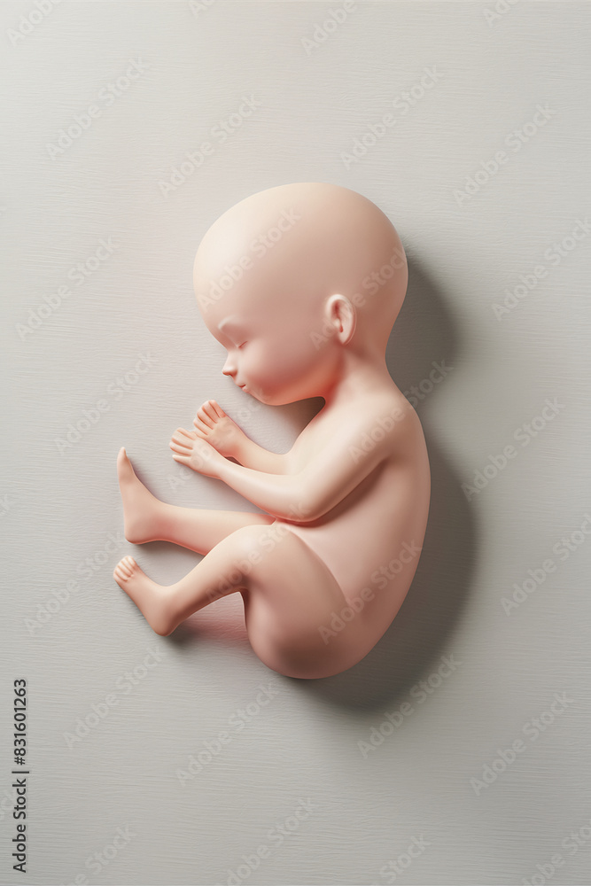 Digital rendering of human fetus in curled position, showcasing ...