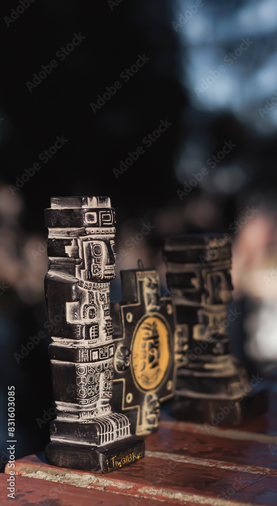 Two monoliths and a chakana with an Inca. Stone statues from the ...