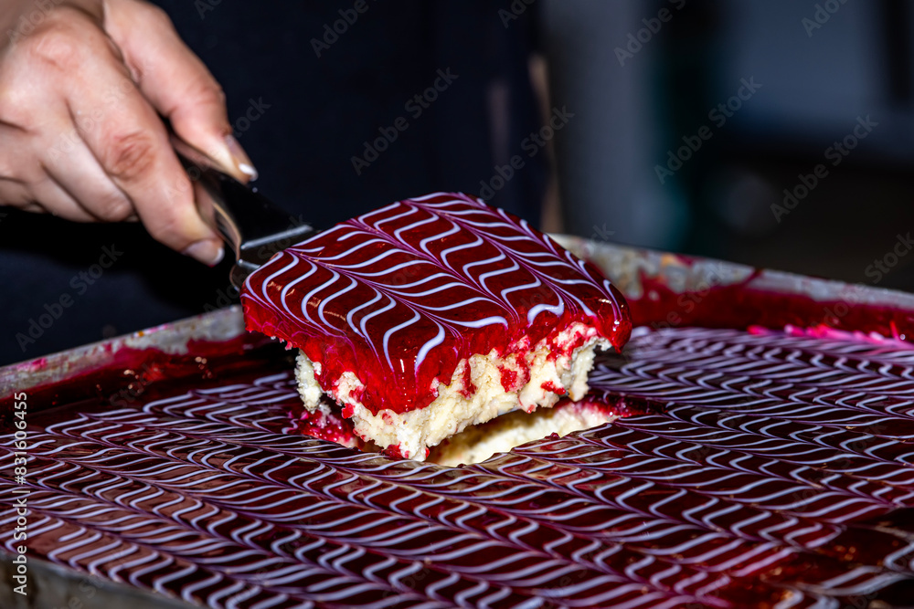 Chef prepares trilece dessert in the kitchen. Turkish Traditional ...