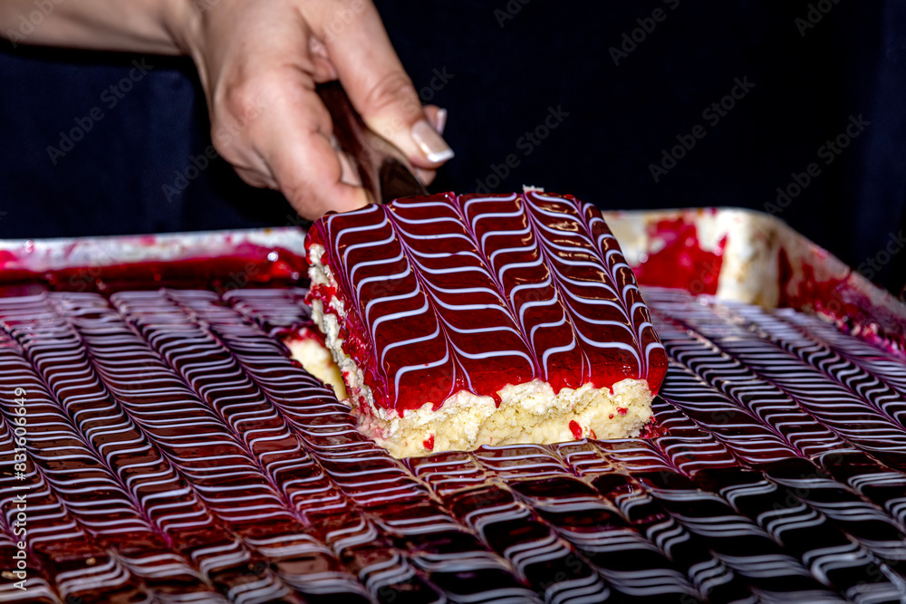 Chef prepares trilece dessert in the kitchen. Turkish Traditional ...