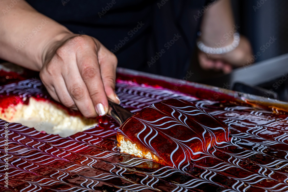 Chef prepares trilece dessert in the kitchen. Turkish Traditional ...