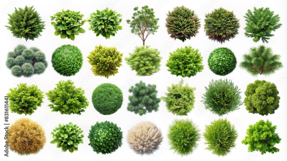 Collection of plan 2D view bushes isolated on white background for ...