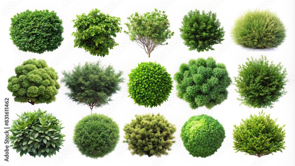 Collection of plan 2D view bushes isolated on white background for ...