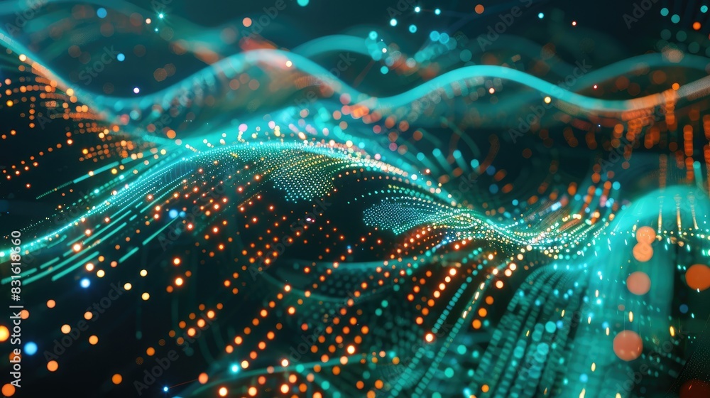 Moving particles in a digital backdrop and the visual representation of ...