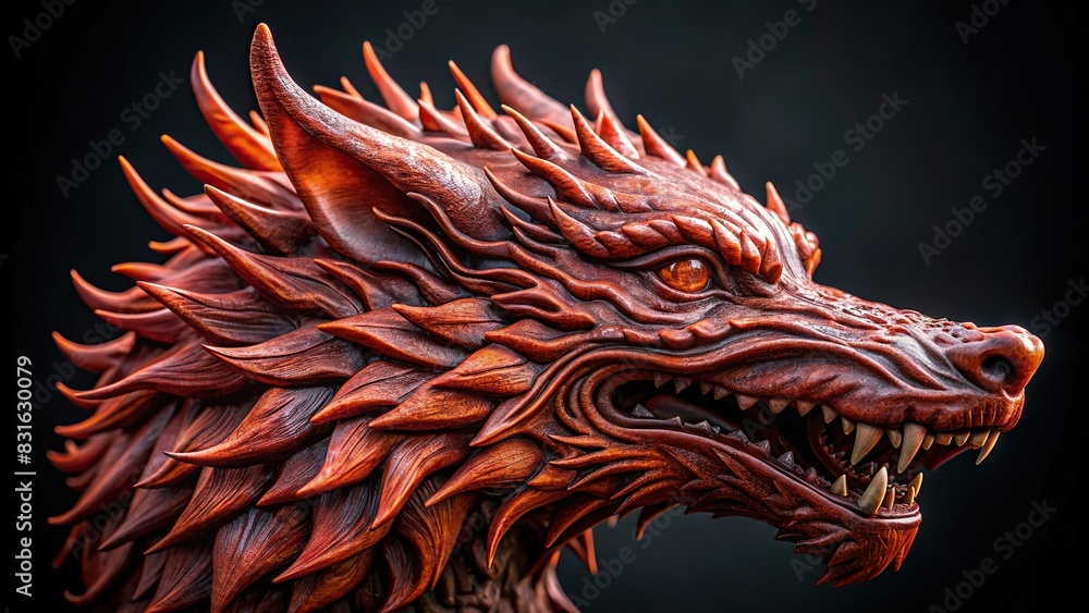 Detailed description 1 A fierce and mystical red stone dragon wolf head ...
