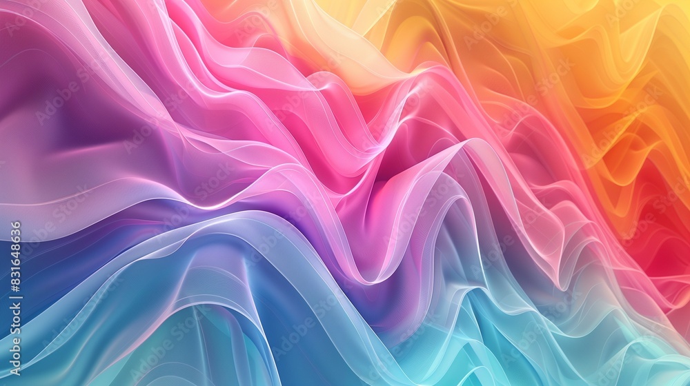 : Abstract high key 3D extruded design with flowing colors in a wave pattern, forming a soothing ...