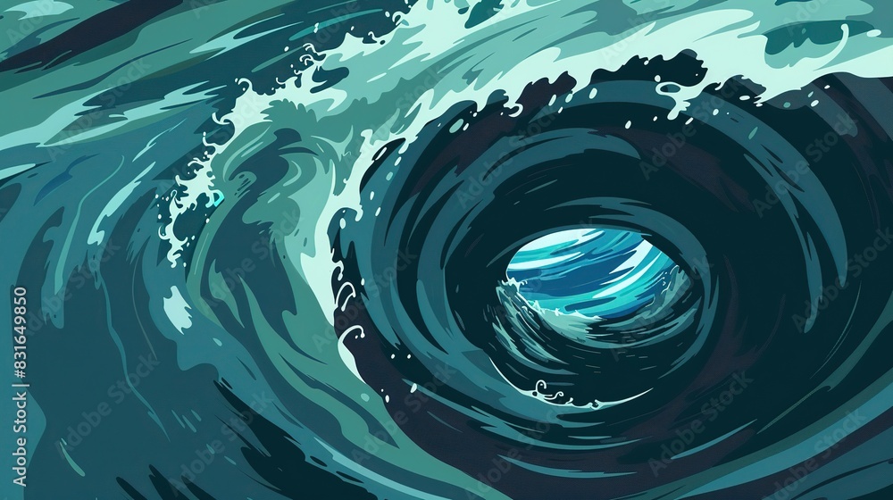 Dark swirling whirlpool flat design front view, stormy seas, animation ...