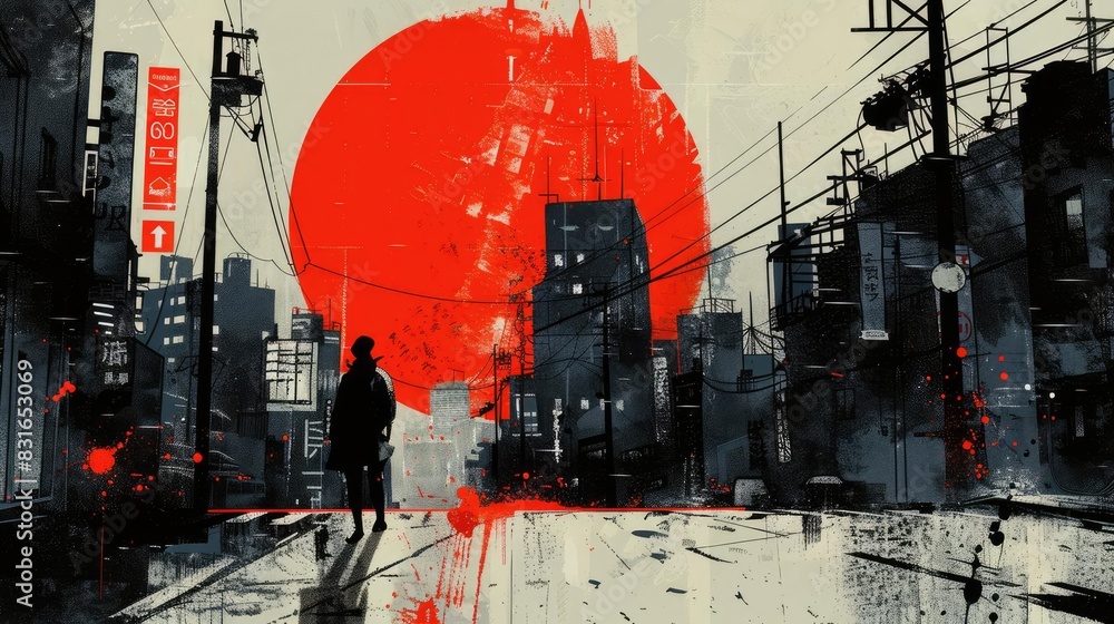 Gritty urban-inspired gig economy, with raw textures and a dynamic red ...