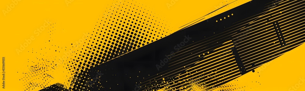 Retro vintage background with halftone overlay and grunge frame. Yellow ...