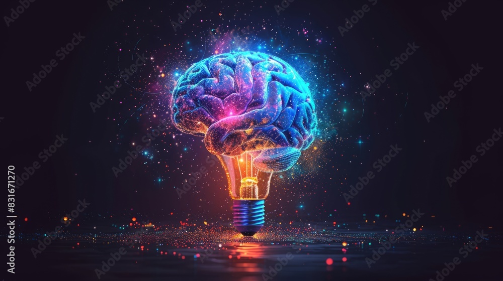 Artificial Intelligence brain, Glowing Neural Pathways and Luminous Fibers, Striking Silhouette ...