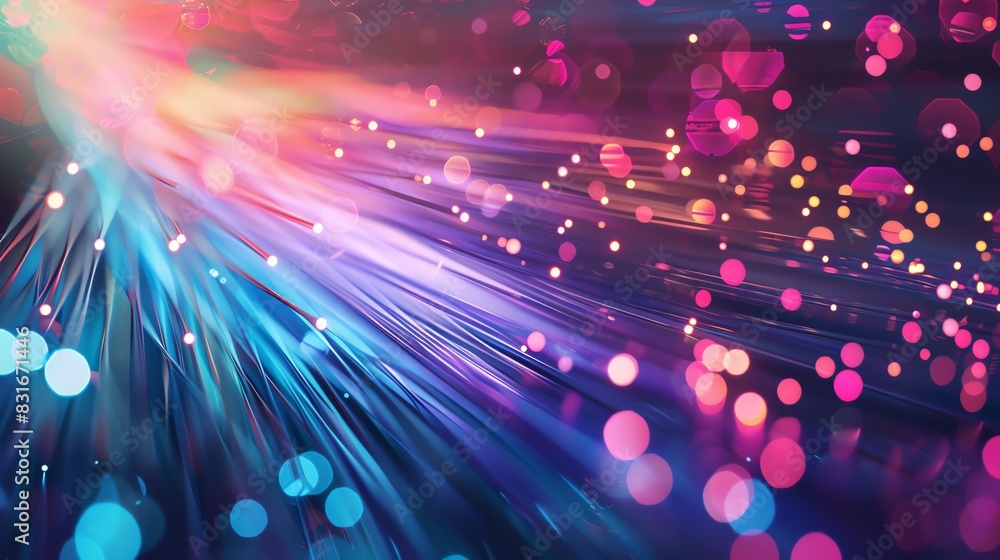 Fiber optic cable with colorful light rays and abstract background ...