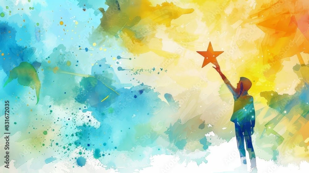 Child reaching for star in watercolor art - A whimsical watercolor ...