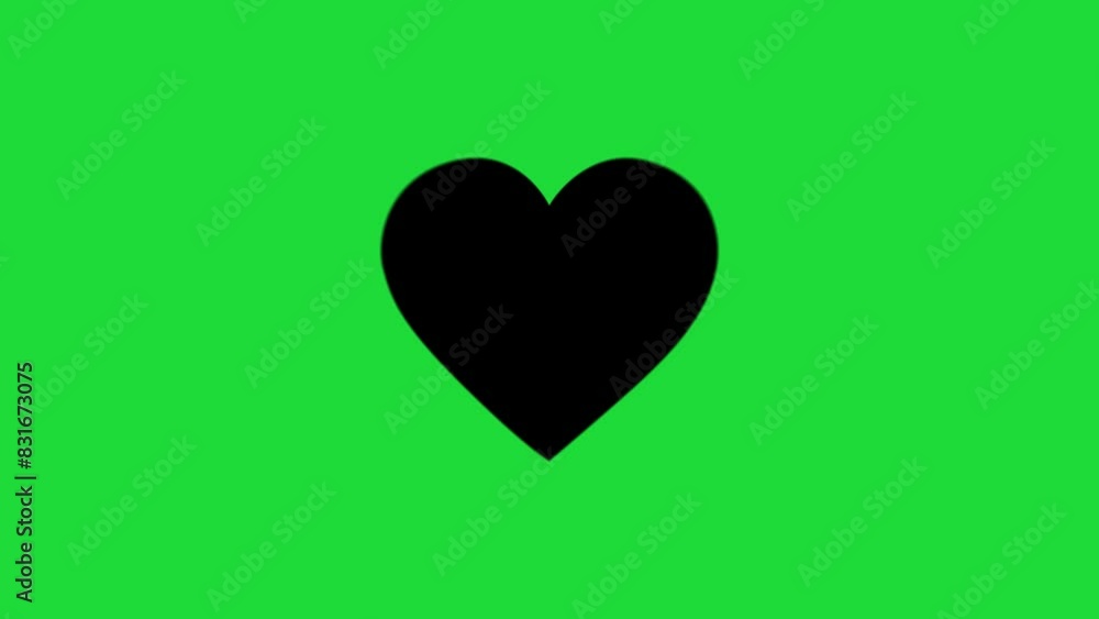 Beating pulsing black heart shape 2d animation green screen background ...