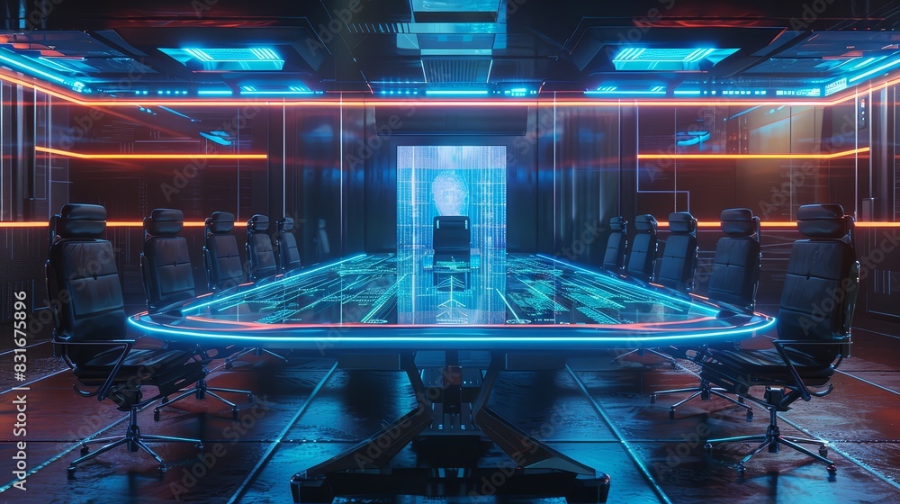 High-tech conference room with digital round table - This image ...