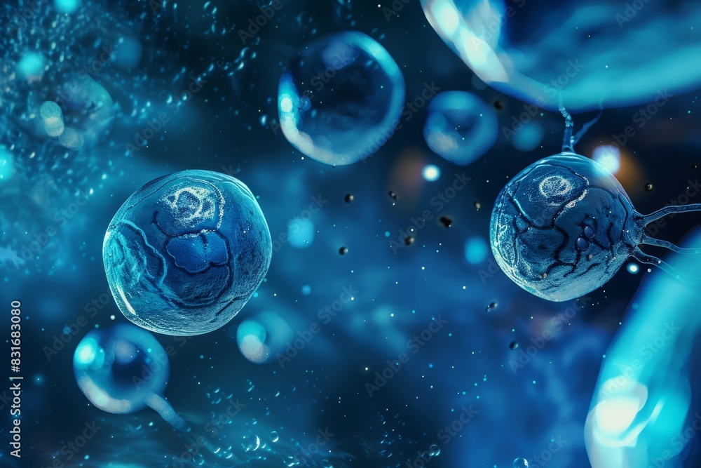 Stem cell therapy, microscopic view, medical treatment concept using ...