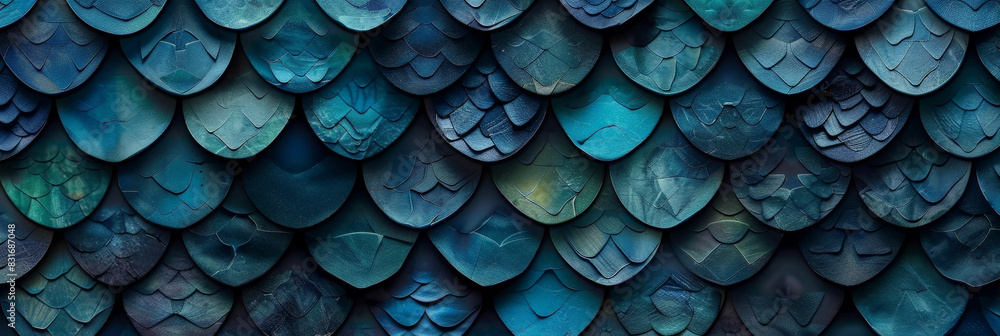 Intricate teal and blue scales with detailed texture creating a ...